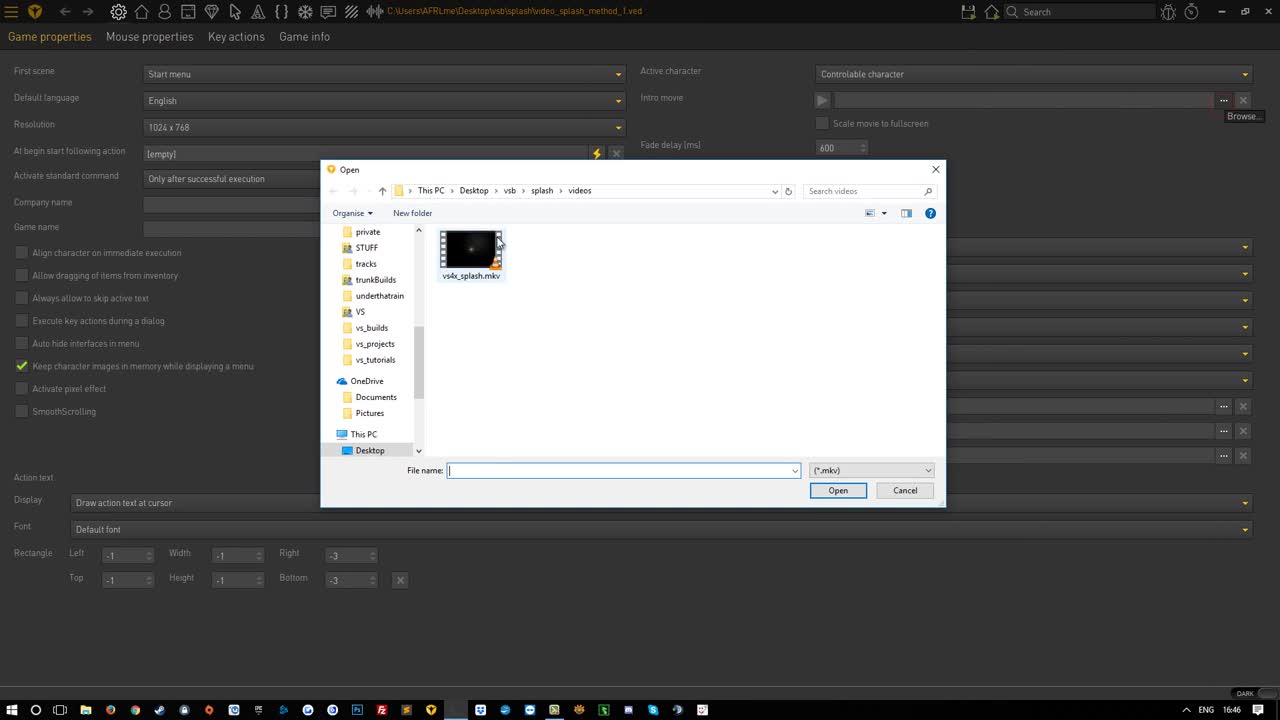Basics: How to add an intro video - method #1 - Visionaire Studio - ModDB