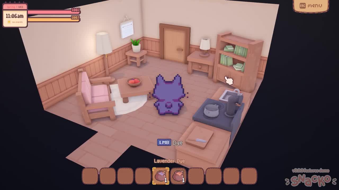 Snacko Early Alpha Home Customization Demo video - IndieDB