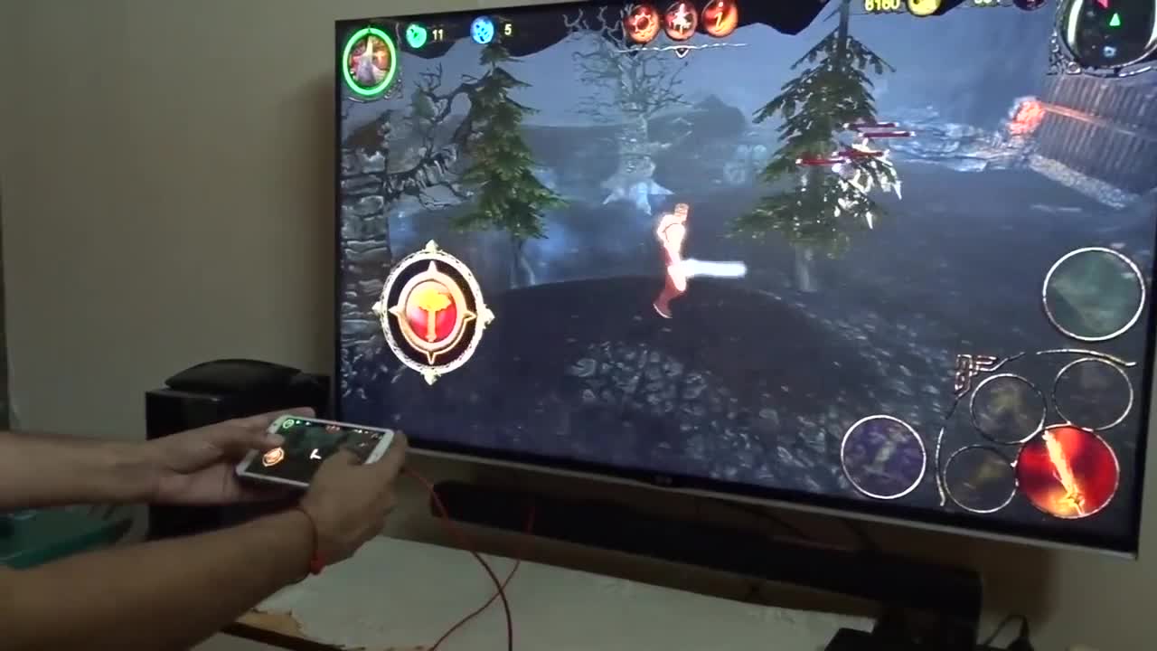 Playing GLOW Mobile Action RPG on LG 55 inch LED T video ...