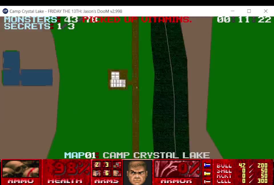 old v2.998 Camp Crystal Lake Playthrough video - Friday the 13th: Jason's Doom mod for Doom II ...